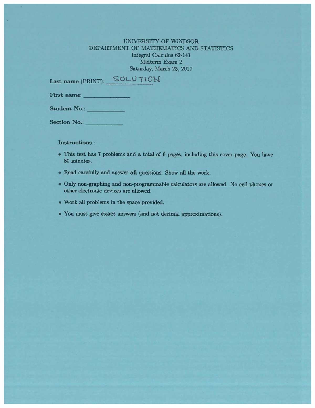 Midterm 2 Solution - 03 62 141 - Studocu