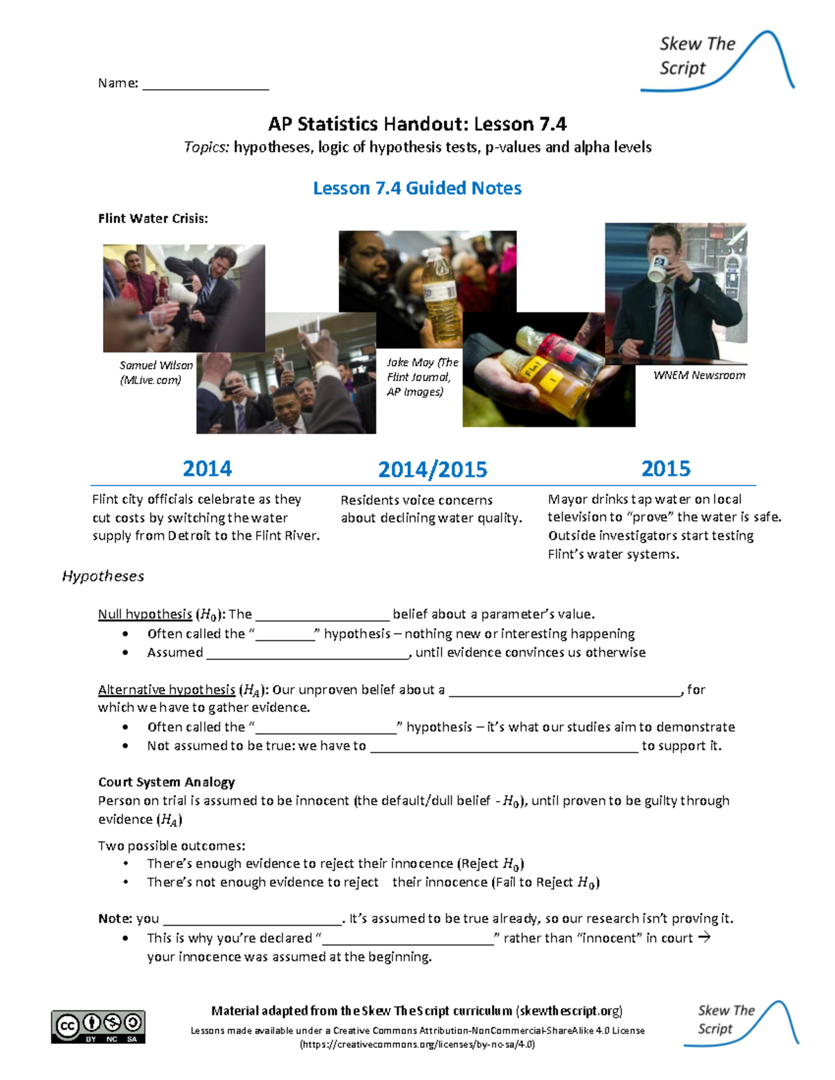 Intro to Hypothesis Testing Video Notes - Material adapted from the ...