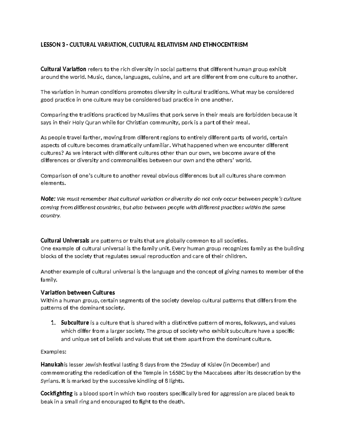 UCSP Lesson 3 Cultural Variation Cultural Relativism AND Ethnocentrism ...