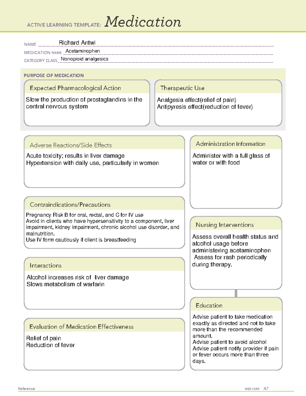 Medication albuterol - ati mediation template - Reference: MED CARD A ...
