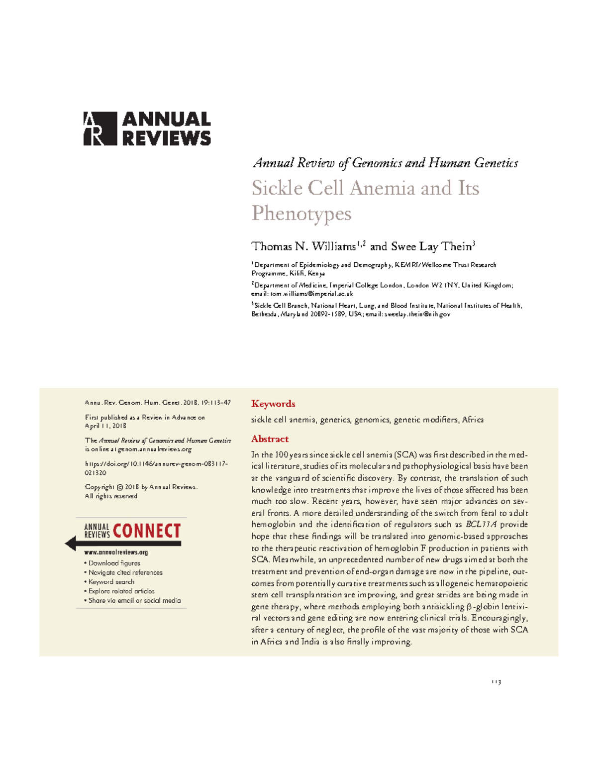 Biology Sickle cell anemic - Annual Review of Genomics and Human ...