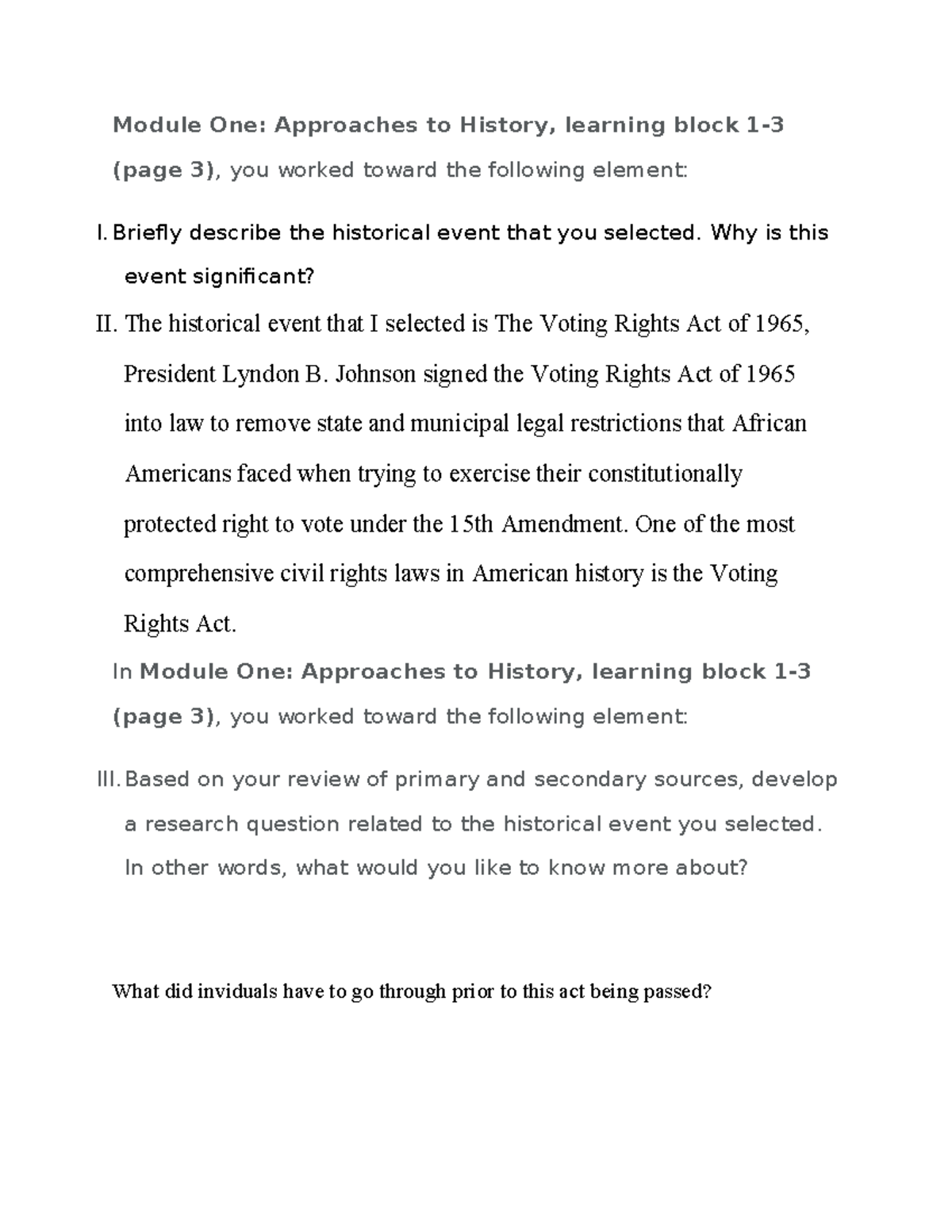 module 1 applied history - Module One: Approaches to History, learning ...