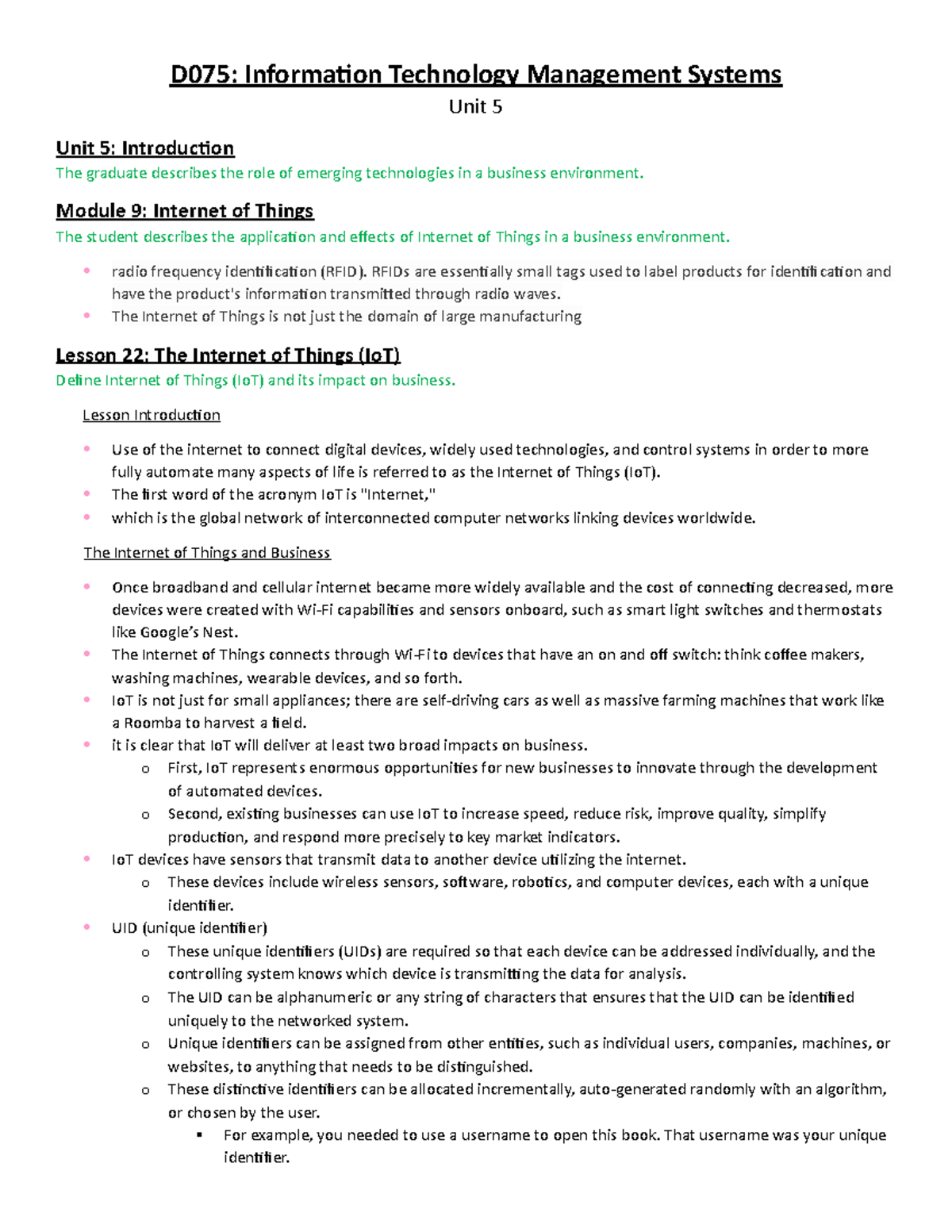 D075 1 - Unit 5 - Unit 5 - D075: Information Technology Management ...