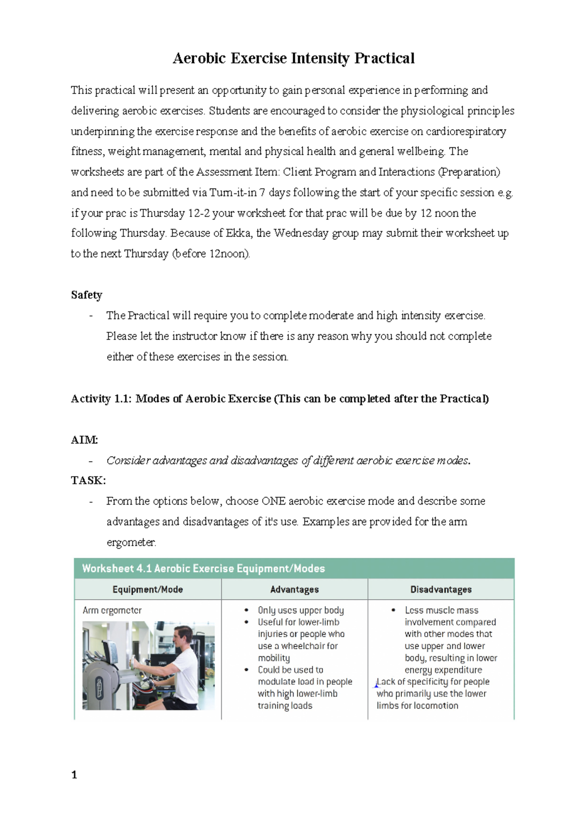 EXMD4743 Practical 1 - Aerobic Exercise Intensity Practical - Aerobic ...