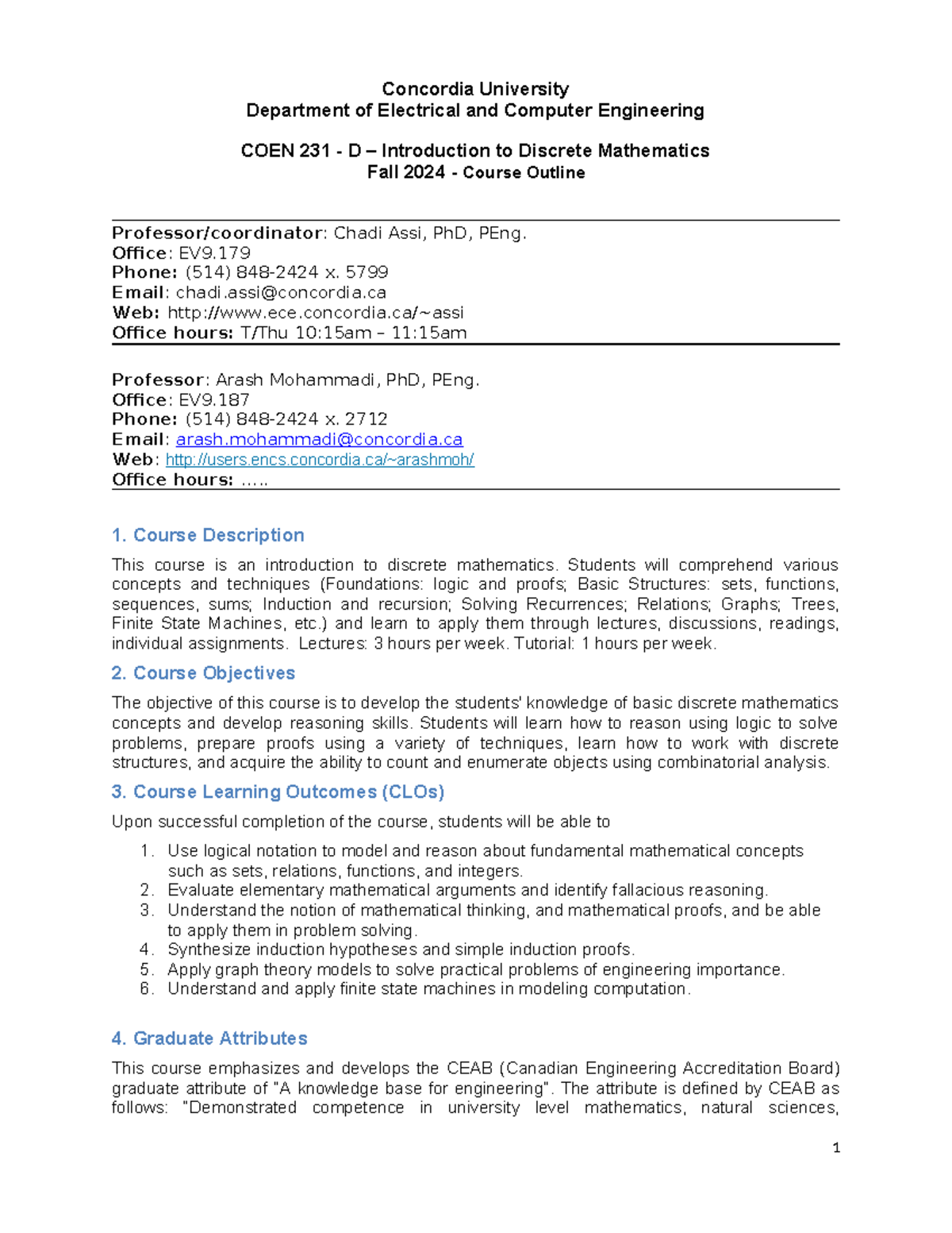 COEN231 - W2021 - Course Outline - Concordia University Department of ...