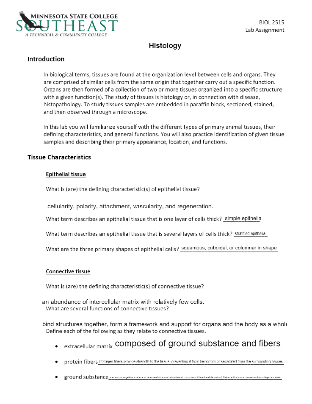 00 histology lab assignment - Fa22 BIOL 2515-25 Anatomy Physiology ...