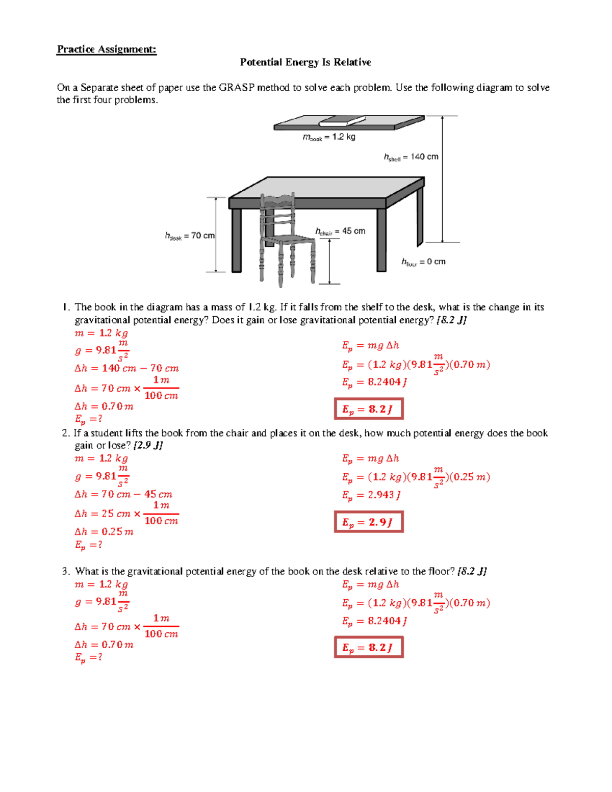 6 Potential Energy is Relative - Practice Assignment: Potential Energy ...