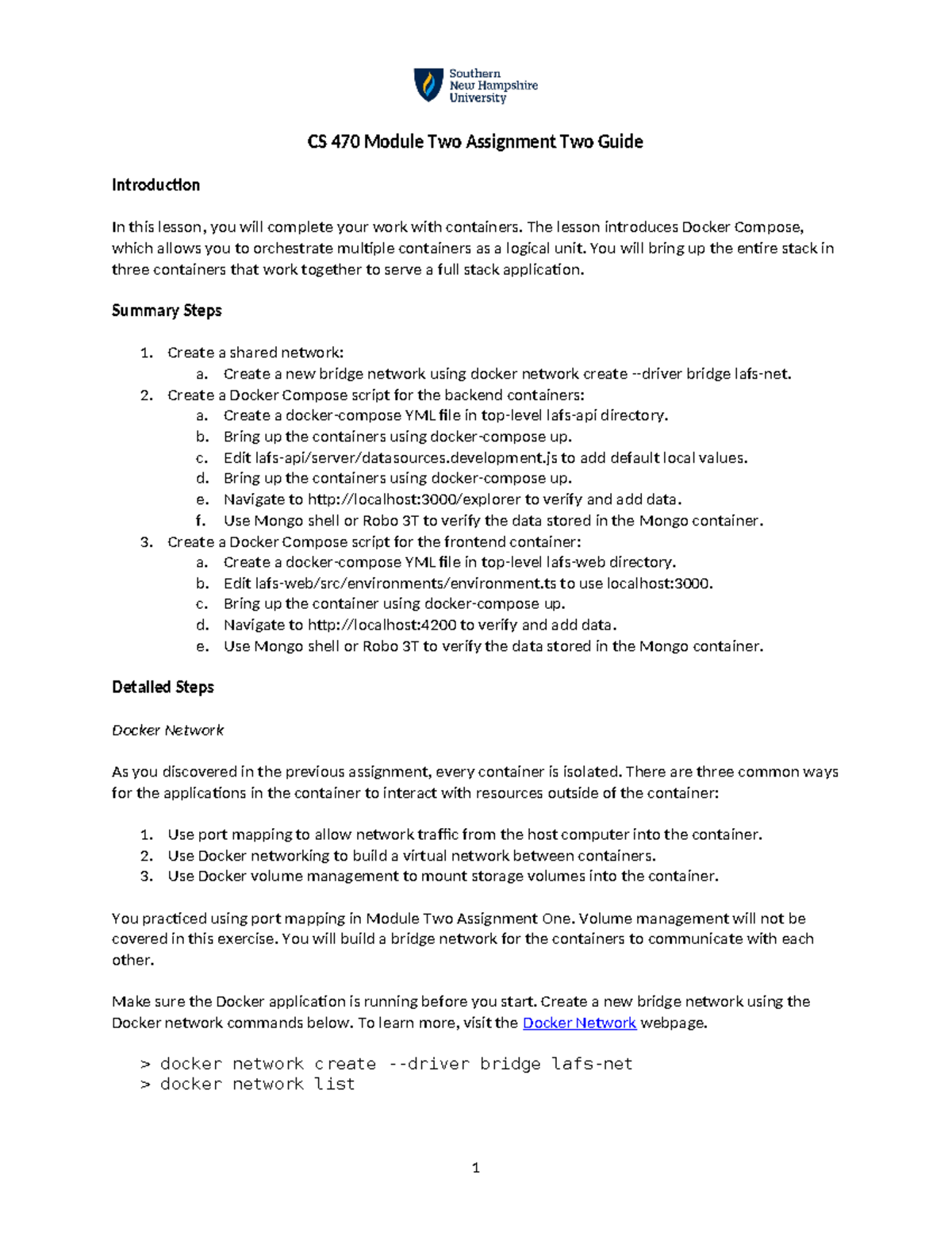 CS 470 Module Two Assignment Two Guide - The lesson introduces Docker Compose, which allows you ...