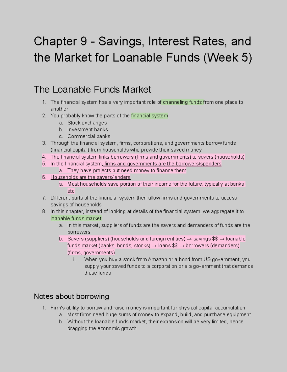 Econ 1015 Exam 2 Lecture Notes - Chapter 9 - Savings, Interest Rates ...