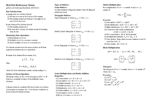 MA1522 Matlab CODE - Summary Linear Algebra for Computing - Tutorials & Questions Created - Studocu