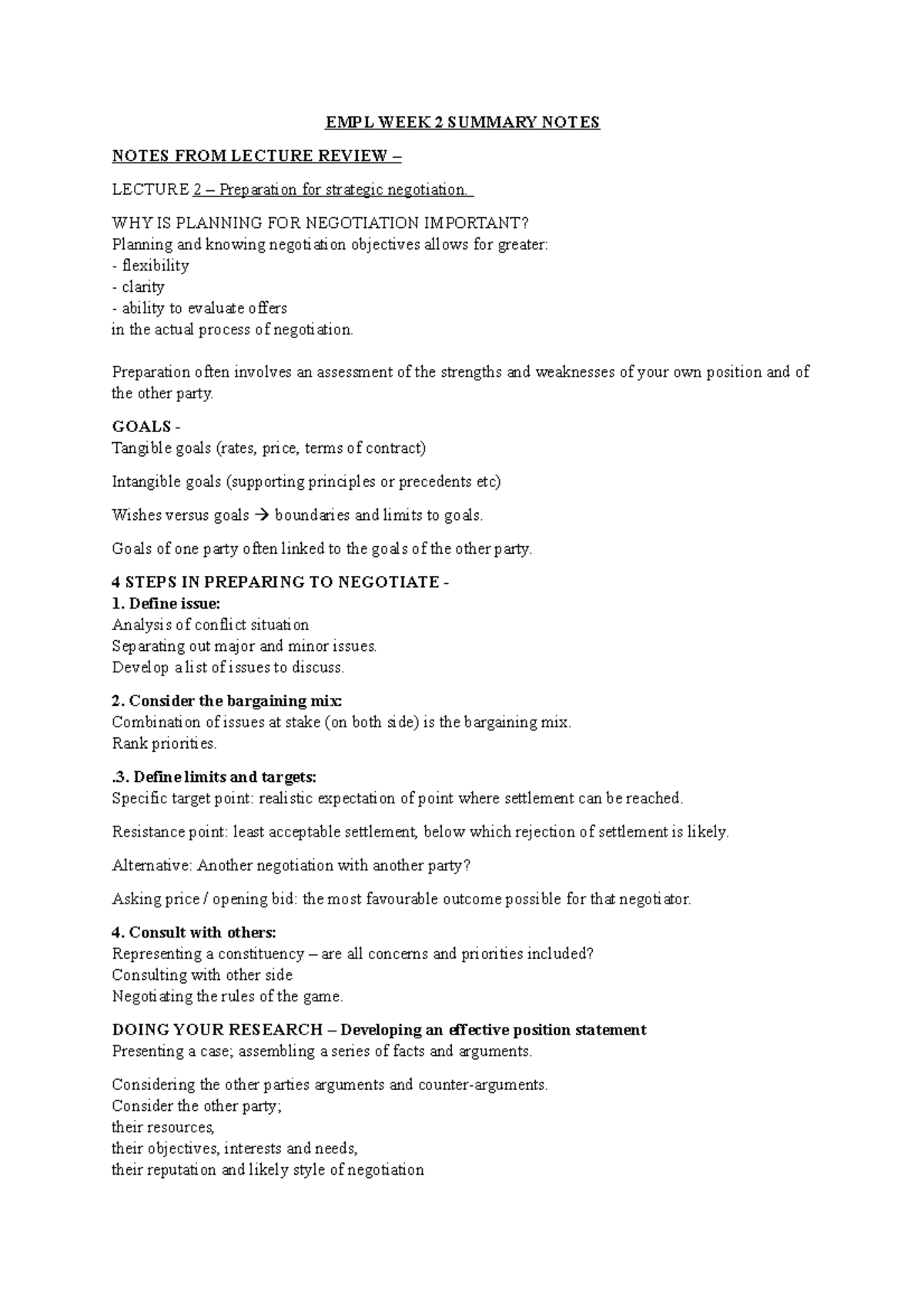 EMPL WEEK 2 Summary Notes - EMPL WEEK 2 SUMMARY NOTES NOTES FROM ...