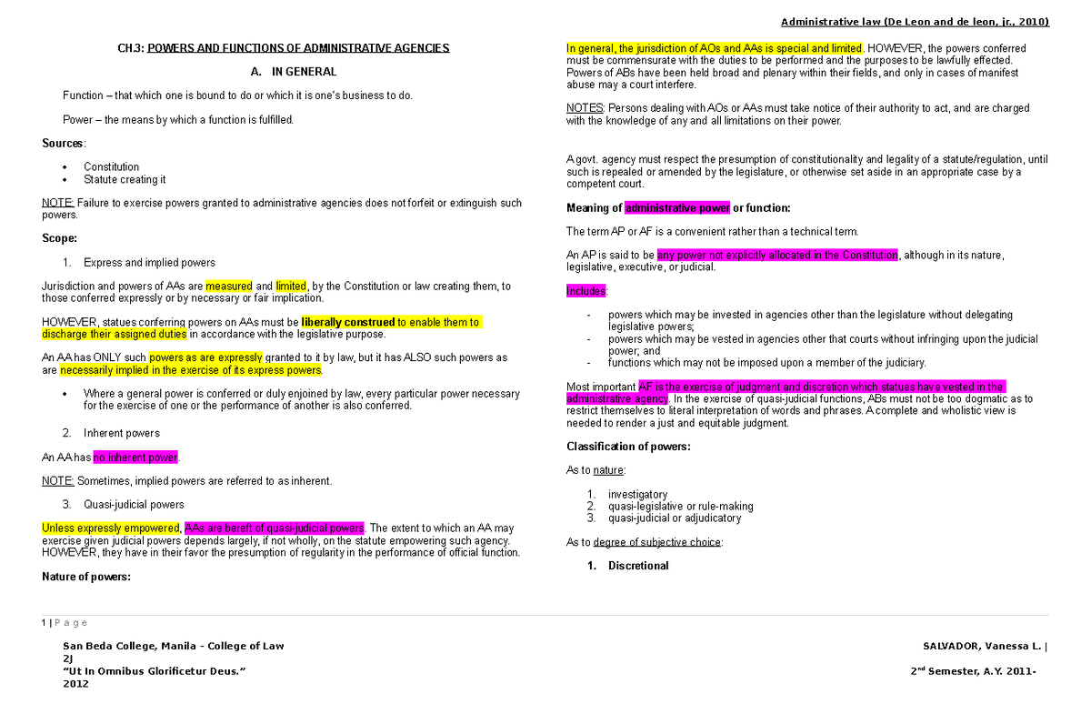 CH 3 Powers AND Functions OF Administrat - CH: POWERS AND FUNCTIONS OF ...