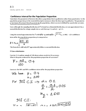 Ch. 8 - Chapter 8 notes - STAT 152 - Ch. 3/26/ - Studocu