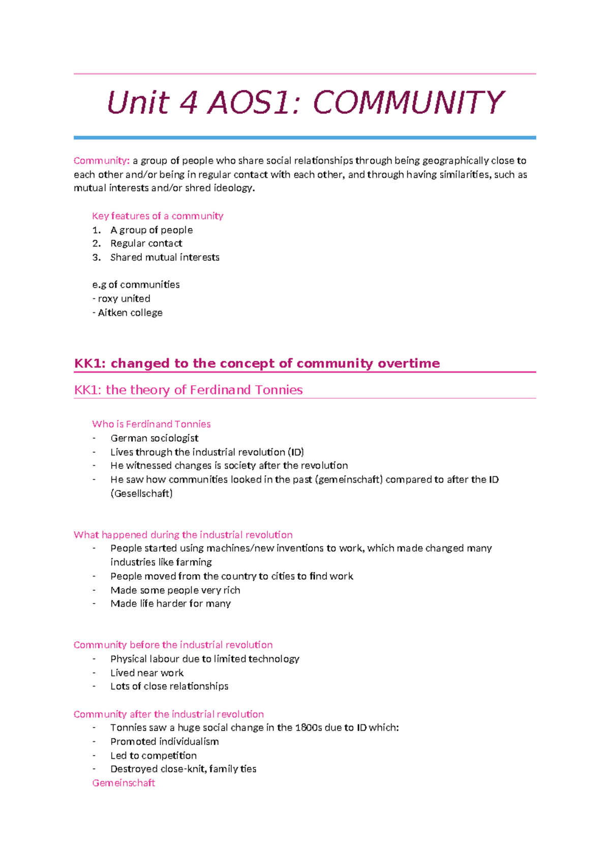 Unit 4 AOS1 community - Unit 4 AOS1: COMMUNITY Community: a group of ...
