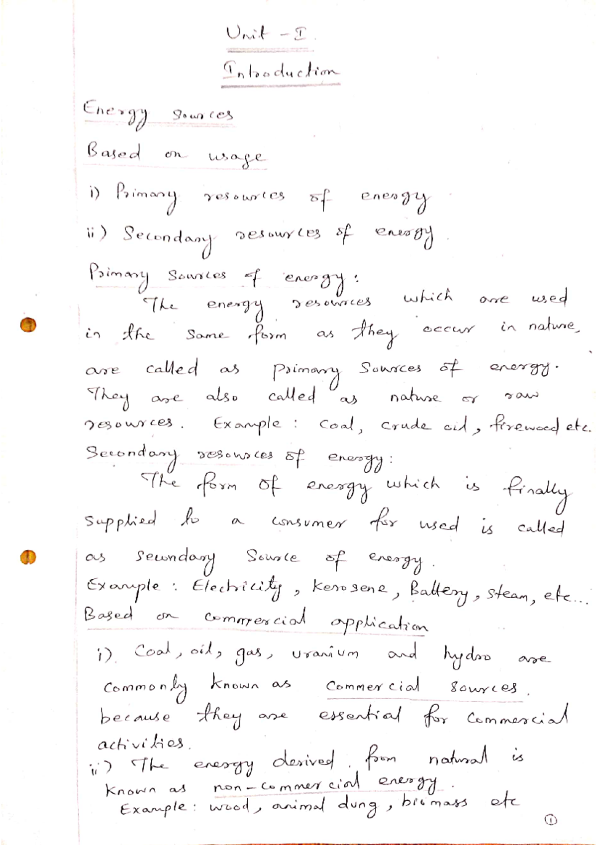 RES unit 1 - Res notes - Unit I Introduction Energy Sources Based on ...
