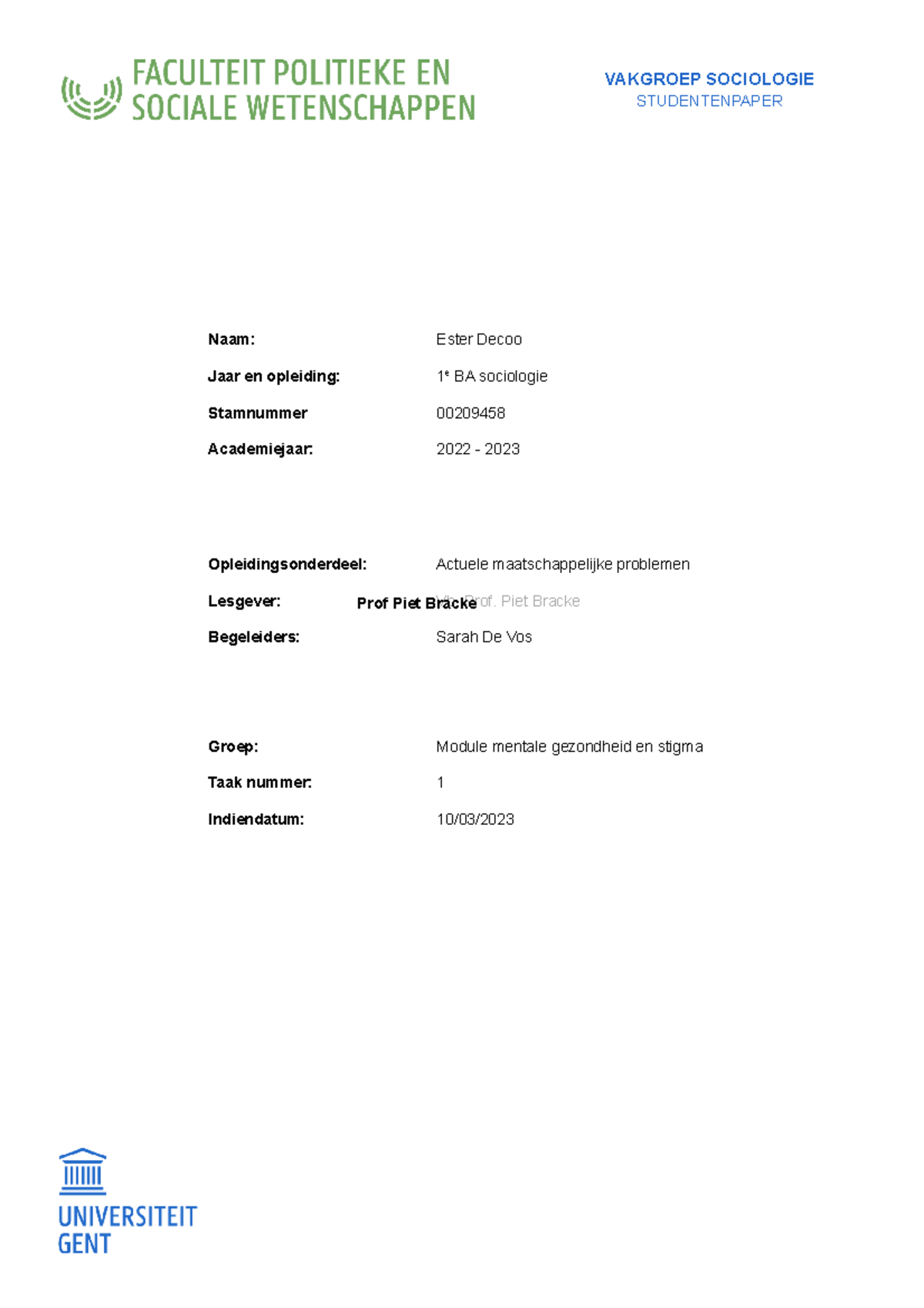 Wetenschappelijk voorblad taken - VAKGROEP SOCIOLOGIE STUDENTENPAPER ...