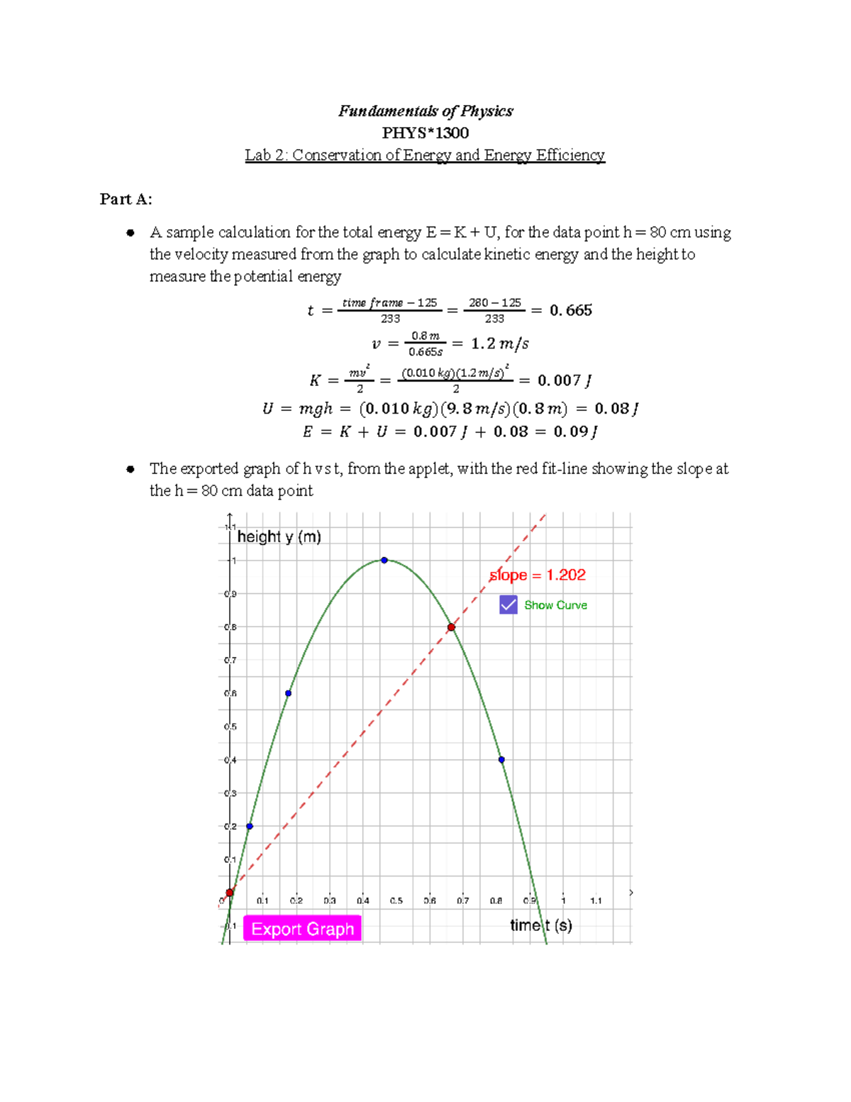 Phys 1300 Lab 2 Funda Fundamentals Of Physics Phys Lab 2 Conservation Of Energy And Energy