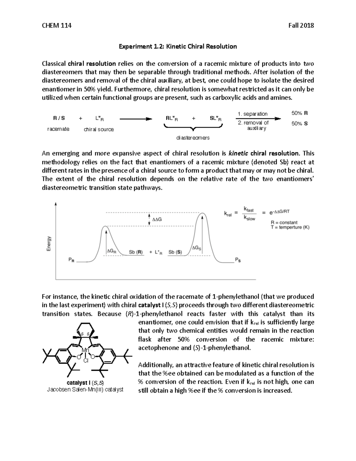 Experiment 1.2 - Kinetic Chiral Resolution - After isolation of the ...