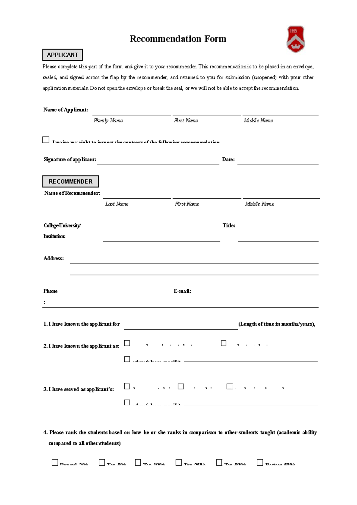 Sogang GSIS Recommendation Form - Recommendation Form APPLICANT Please complete this part of the ...