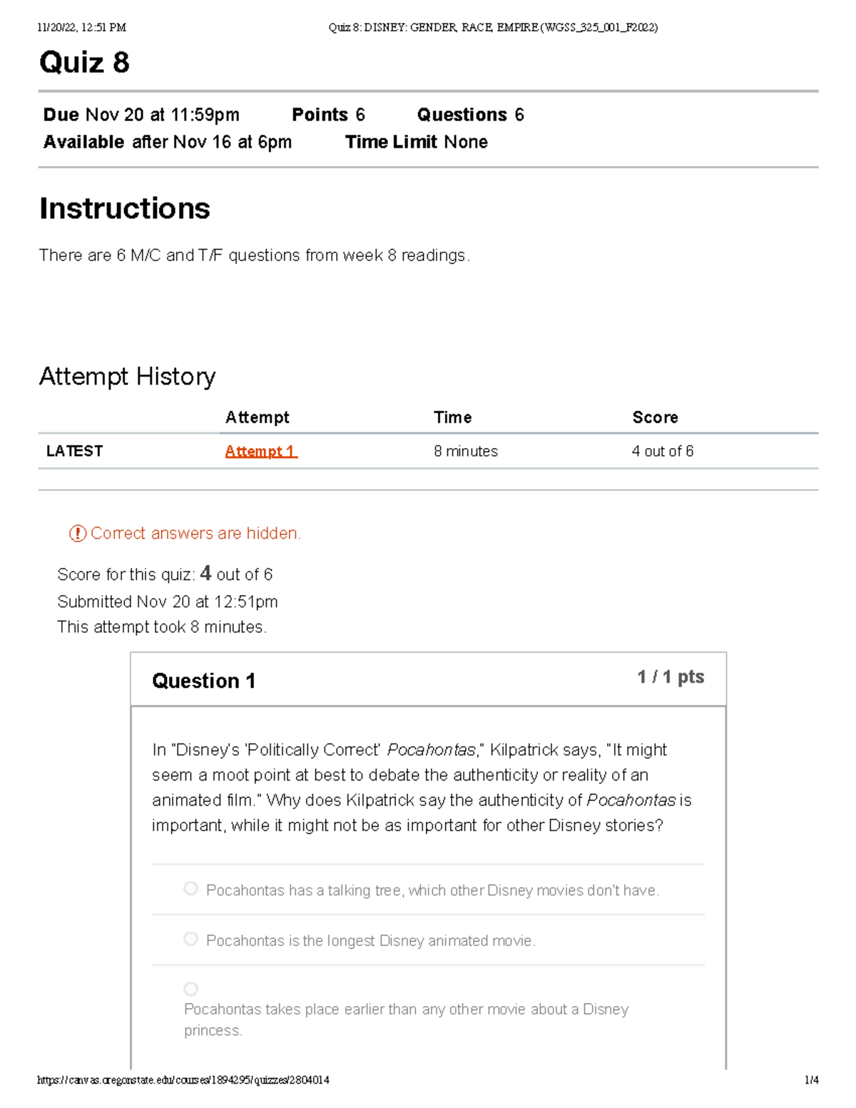 QUIZ 8 - FULL QUIZ WITH CORRECT ANSWERS - Quiz 8 Due Nov 20 at 11:59pm ...