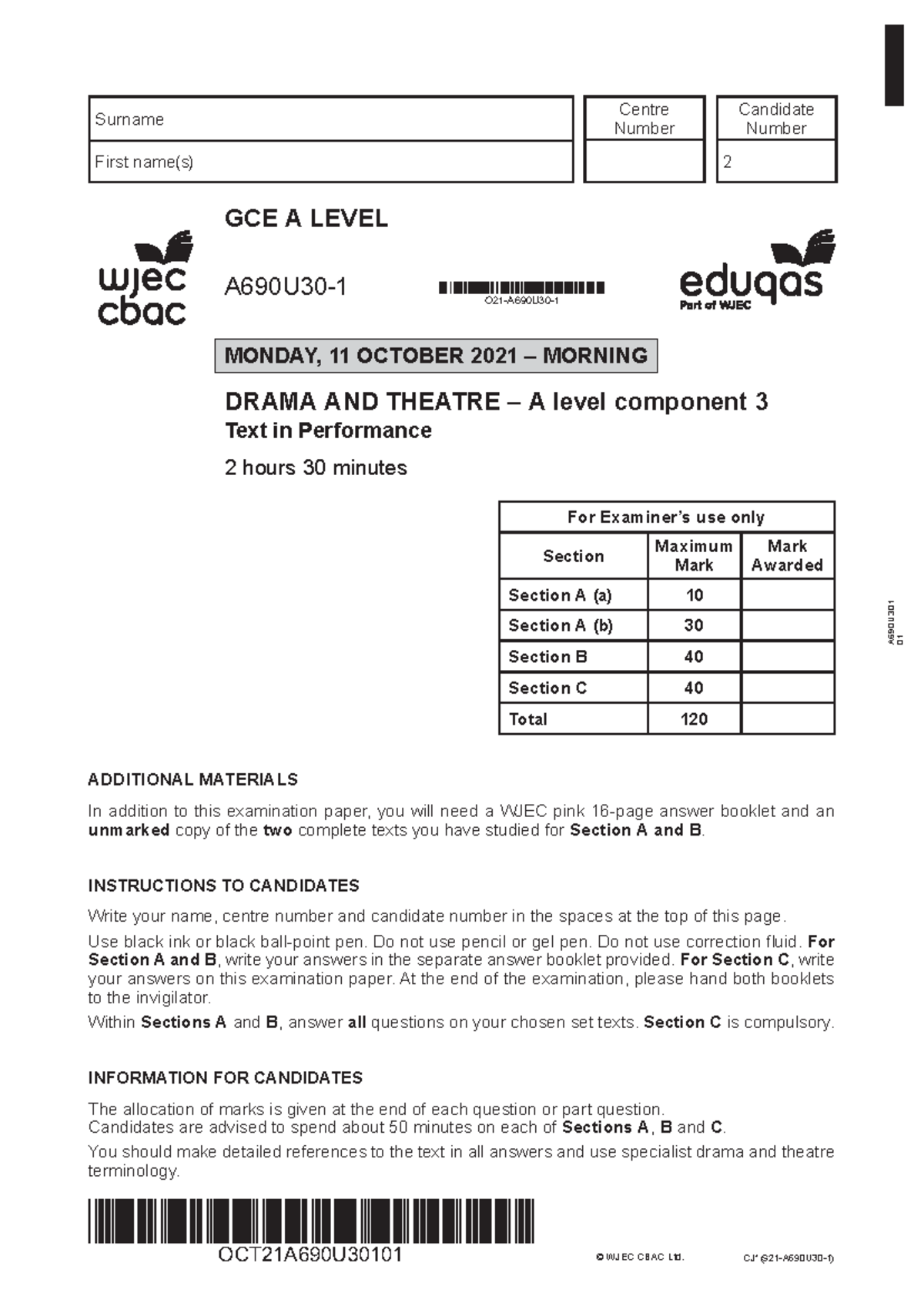 2021 past paper - OCT21A690U30101 © WJEC CBAC Ltd. A 6 9 0 U 3 0 1 0 1 ...