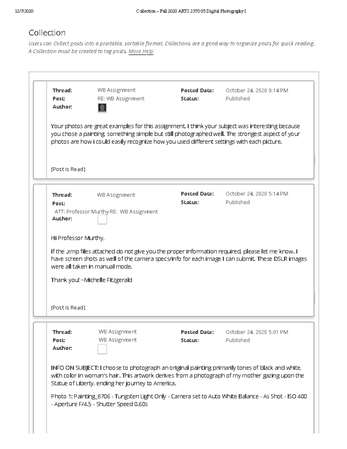 White Balance Assignment Collection 4– Fall 2020 ARTS 2370 05 Digital ...