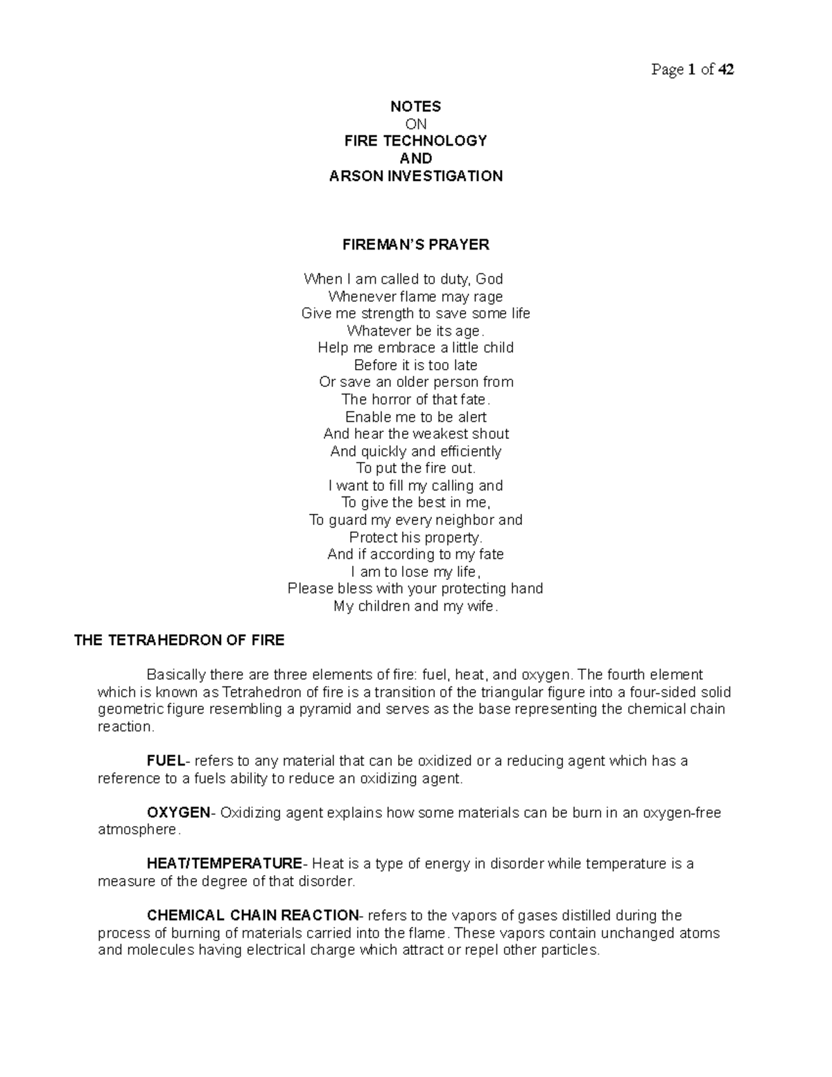 Notes in Fire Tech and Arson Investigation Landscape Harold Sarita ...