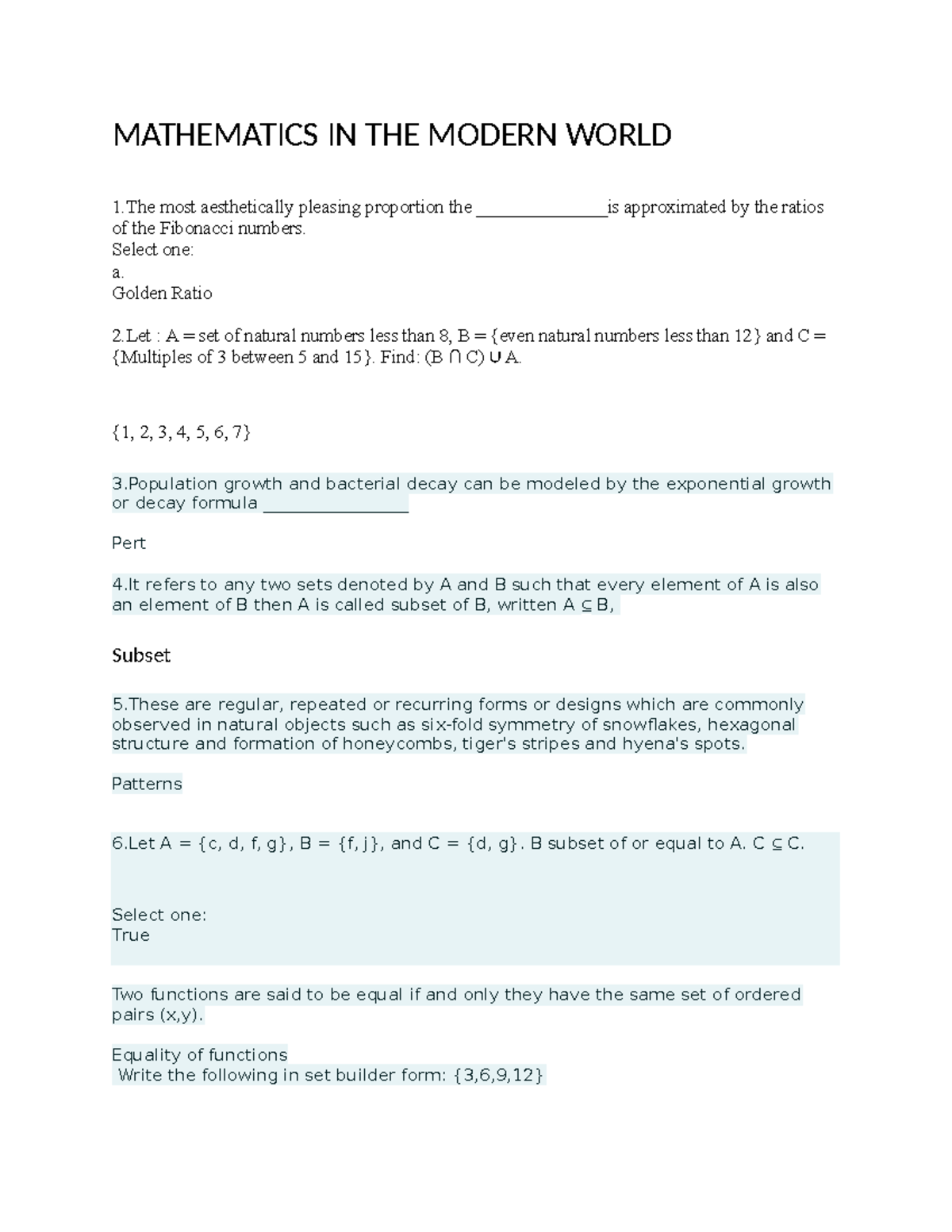 Mathematics-IN-THE- Modern- World - MATHEMATICS IN THE MODERN WORLD 1 most aesthetically ...