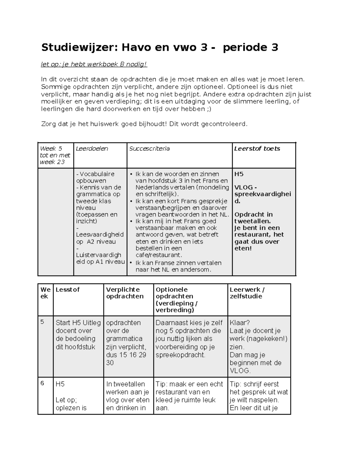 Studiewijzer periode 3 havo vwo 3 2024 - Studiewijzer: Havo en vwo 3 - periode 3 let op: je hebt ...