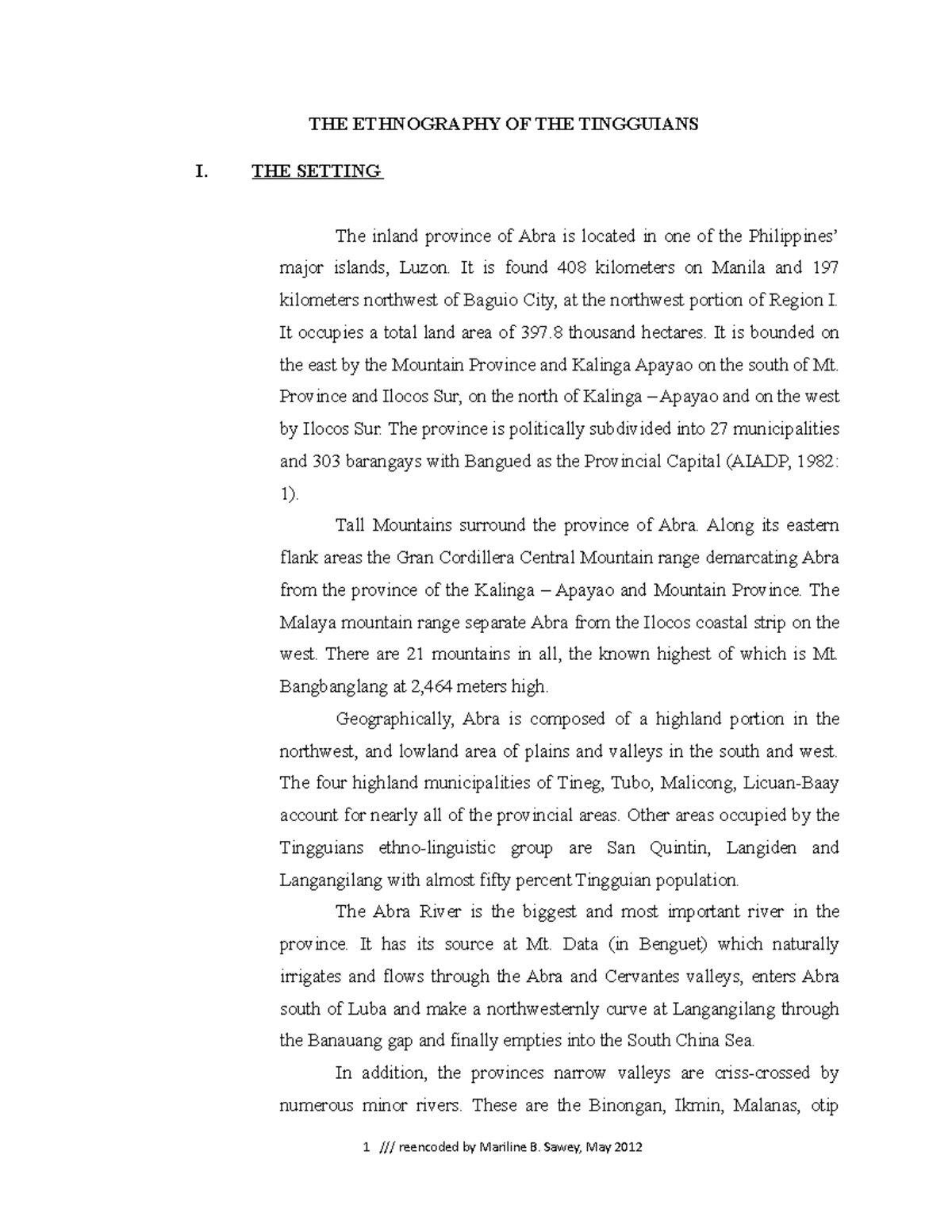 The ethnography of the tinggians - THE ETHNOGRAPHY OF THE TINGGUIANS I ...