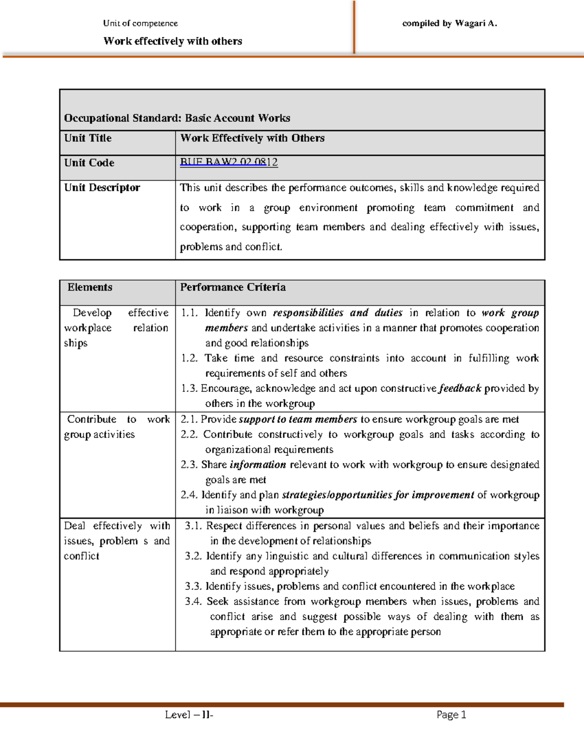 Work effectively with others Level - II - Work effectively with others ...