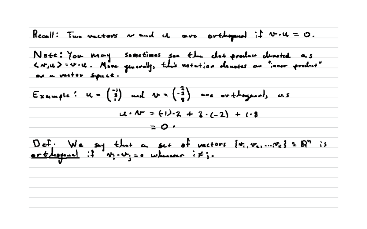 Math 304-07 - 5 3 - Linear Algebra - Recall : Two vectors w and U are ...