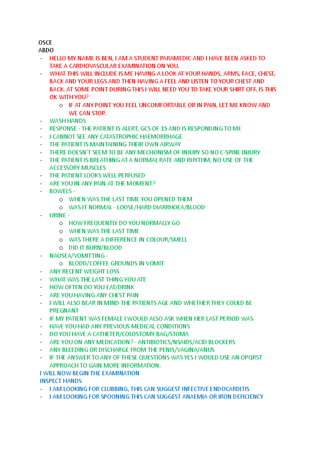 OSCE - ABDO - 4 page doc incl. a practice "script" for Abdominal OSCE ...