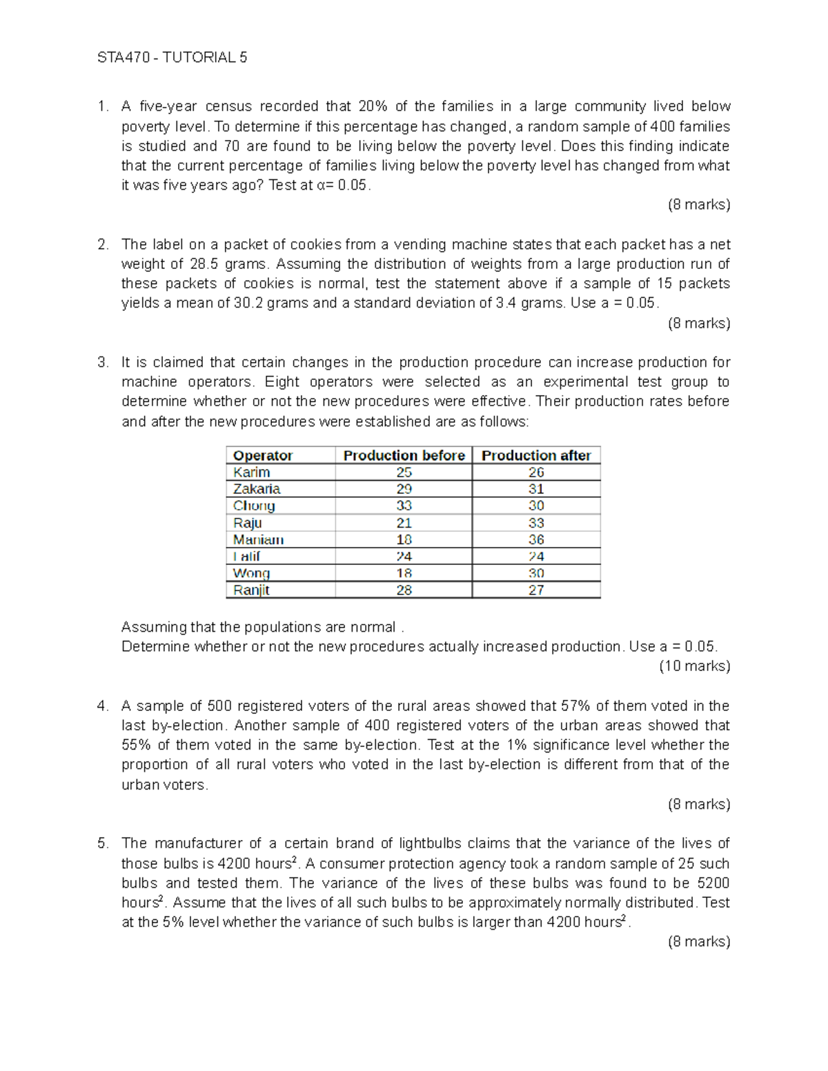 Tutorial 5 - STA470 - TUTORIAL 5 A five-year census recorded that 20% of the families in a large ...