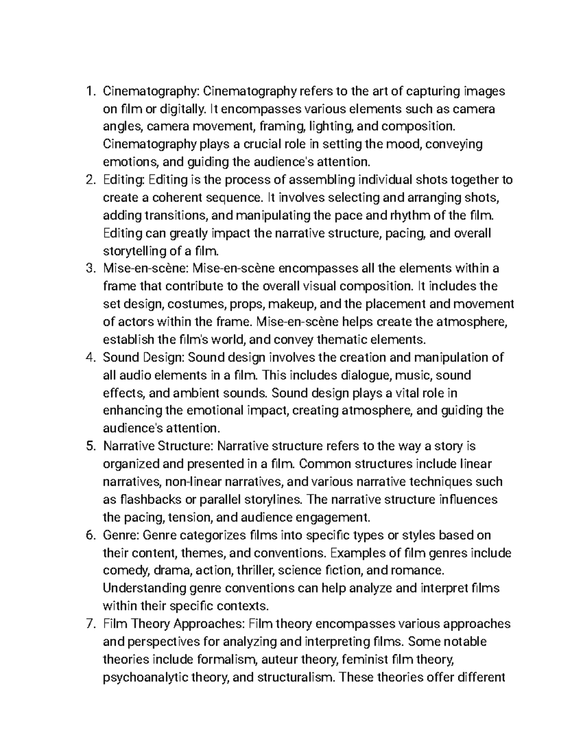Film theory notes - Cinematography: Cinematography refers to the art of ...