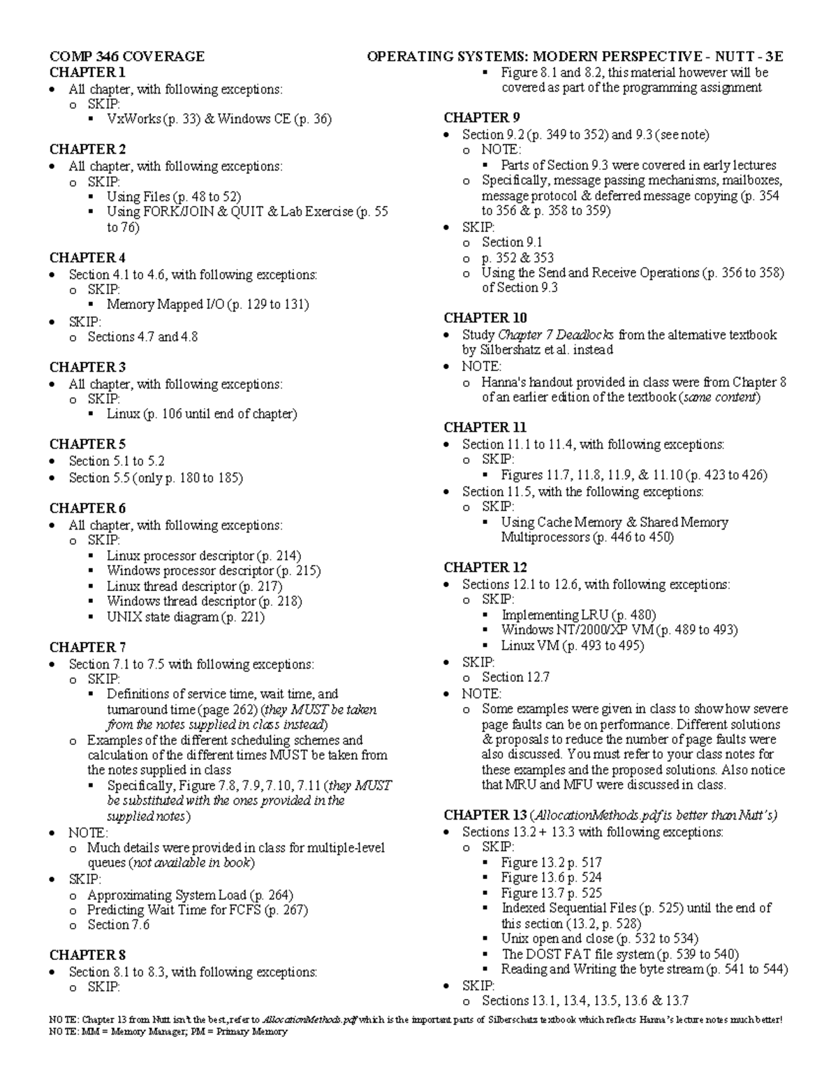 Textbook Coverage Gary Nutt Book - COMP 346 COVERAGE OPERATING SYSTEMS ...