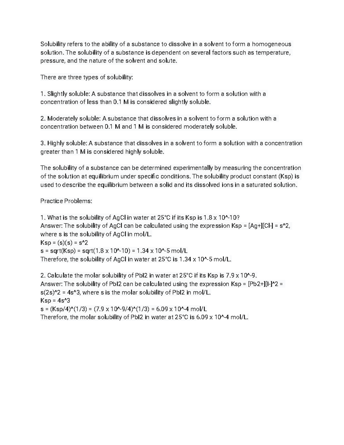 Soluability - Solubility lecture notes - Solubility refers to the ...