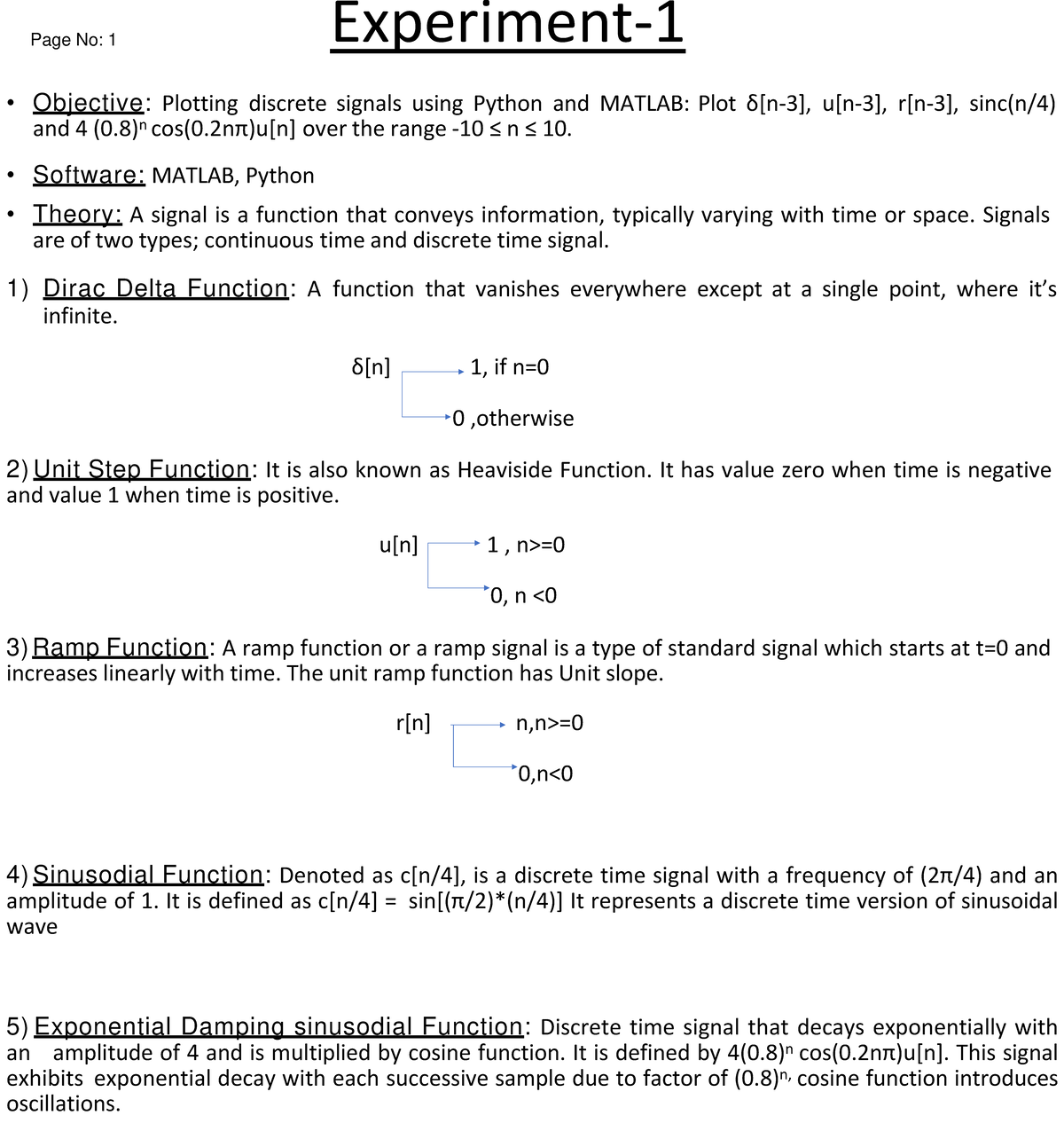 Sp-new-1 - inportant - Experiment- 1 Objective: Plotting discrete signals using Python and ...