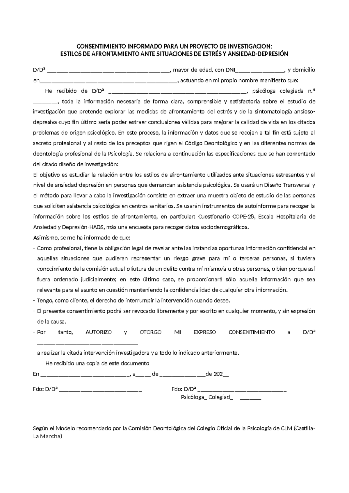 Modelo-Consentimiento- Diseño de investigación - CONSENTIMIENTO ...