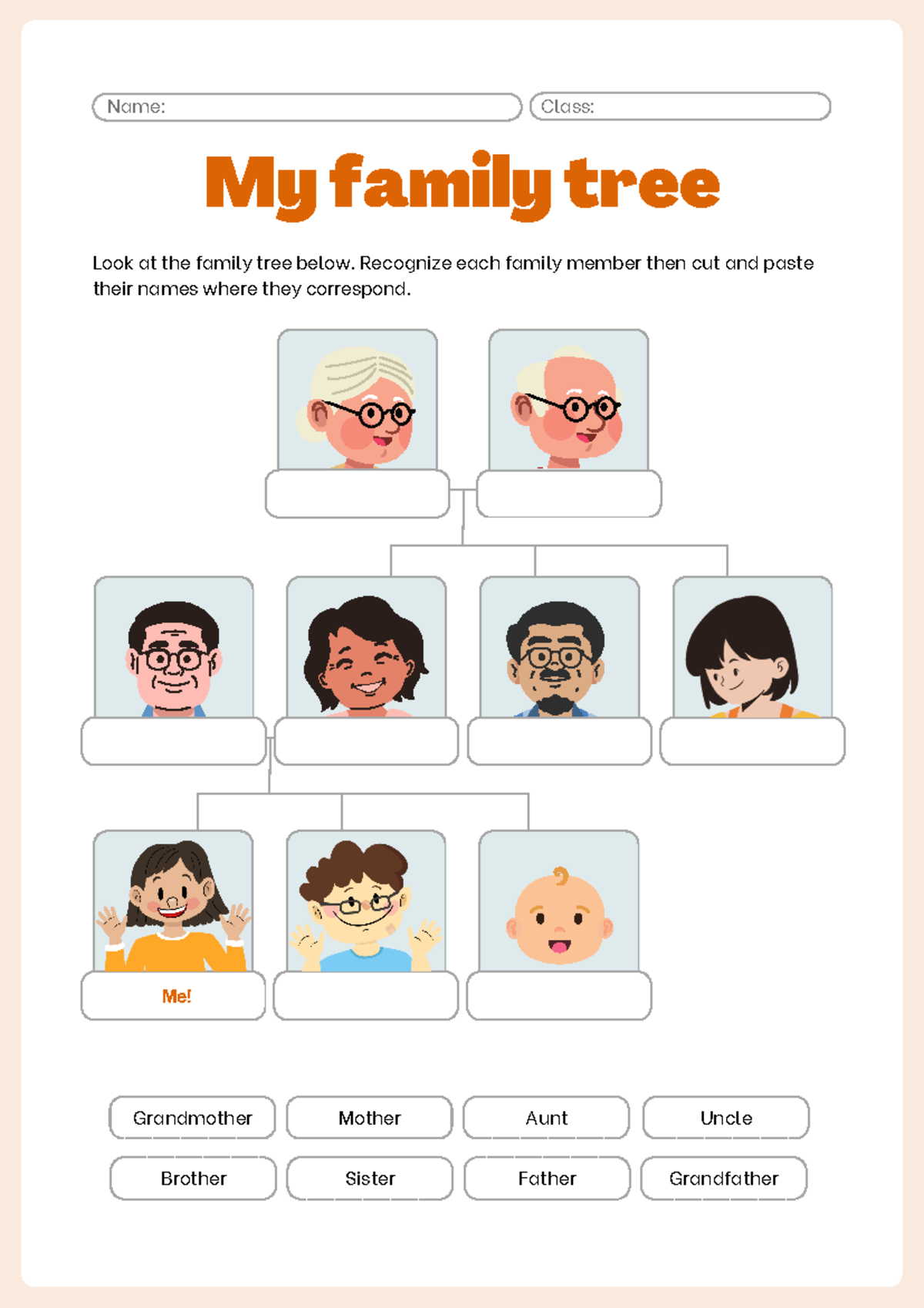 My Family Tree Worksheet in Orange Illustrative Style - Look at the ...