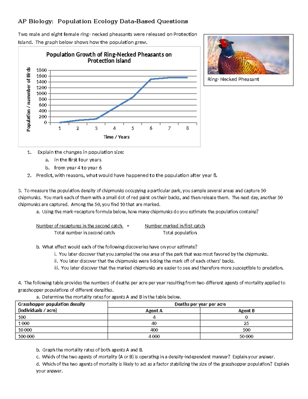 AP Biology Population Ecology Data Questions - AP Biology: Population ...