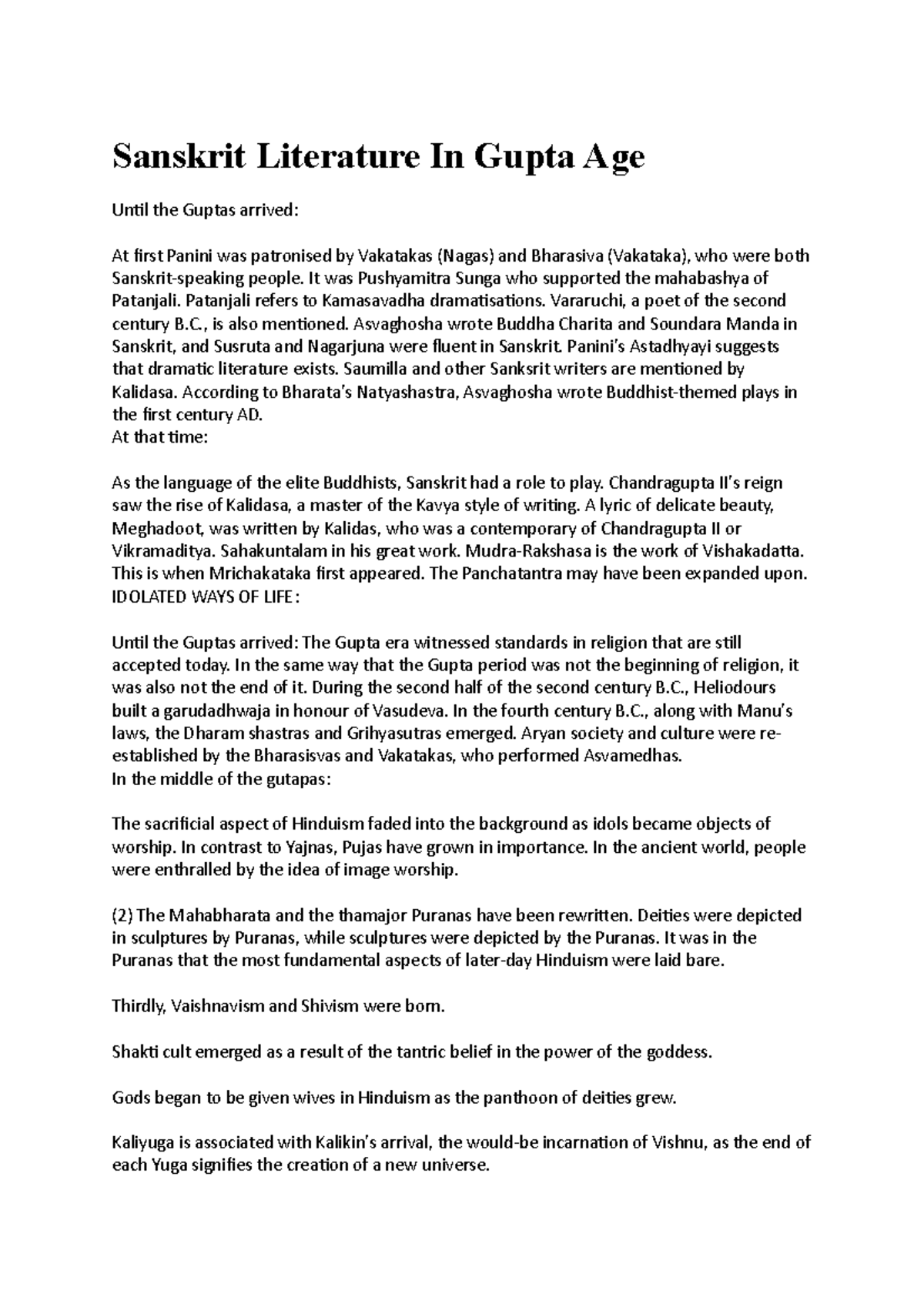 Sanskrit Literature In Gupta Age - Ancient India - AMU - Studocu