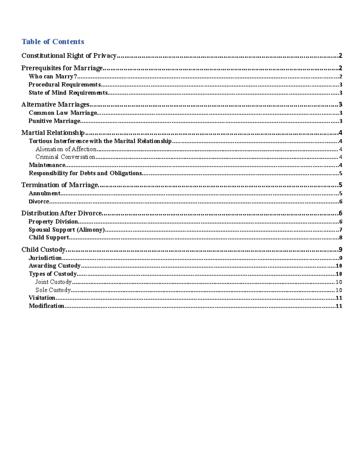 Family Law Outline - Table of Contents Constitutional Right of - Studocu