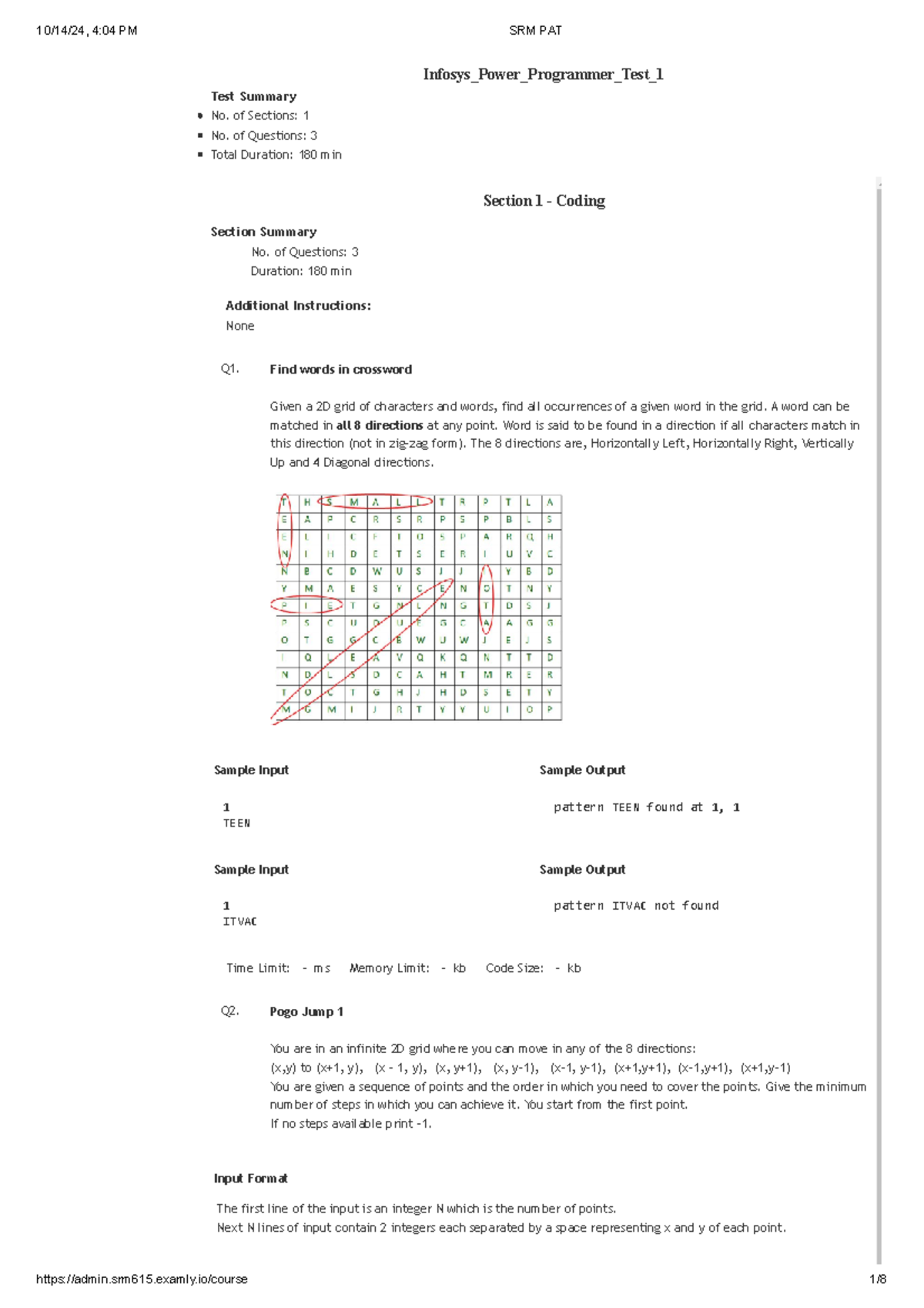 Infosys - Infosys_Power_Programmer_Test_ Test Summary No. of Sections ...