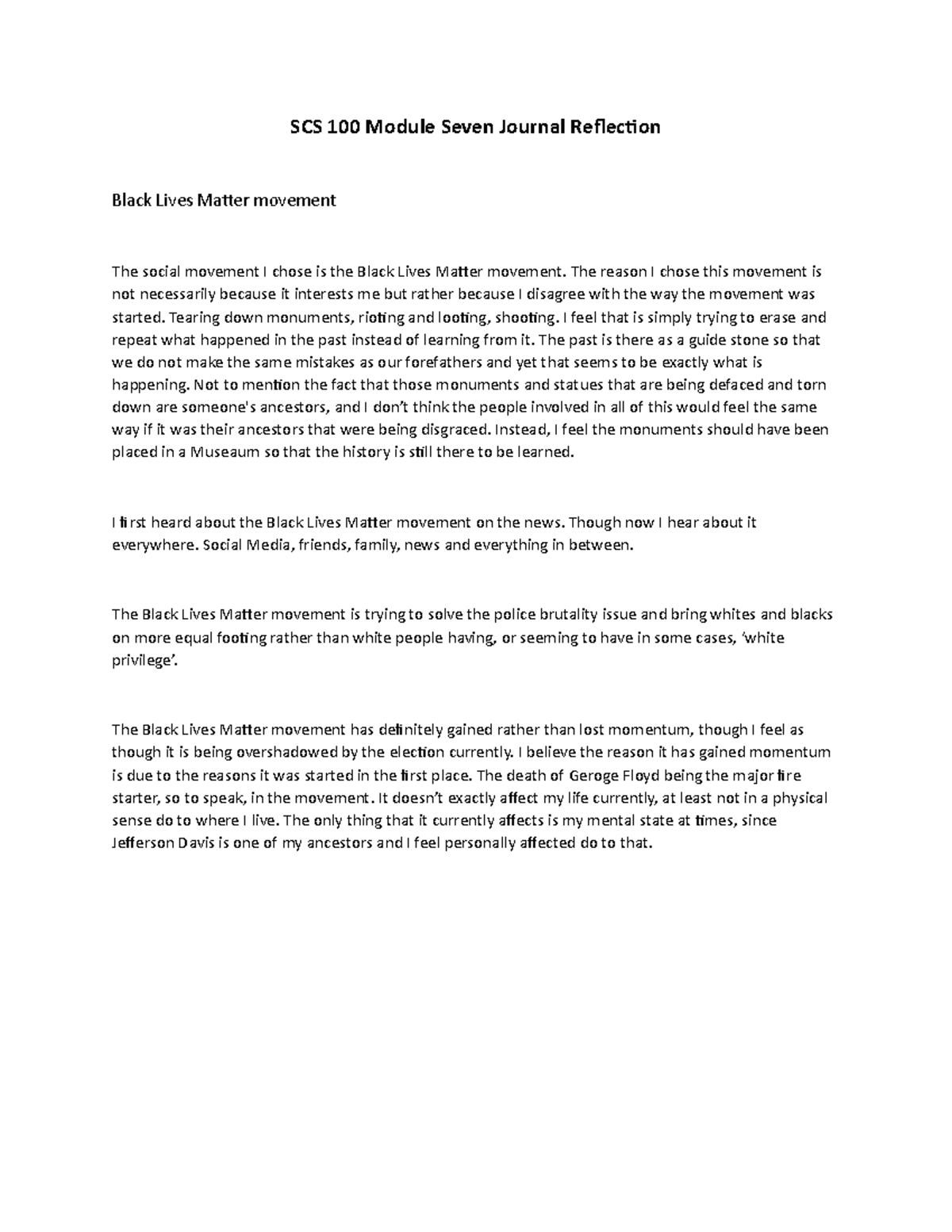 SCS Module Seven Journal Reflection - SCS 100 Module Seven Journal ...