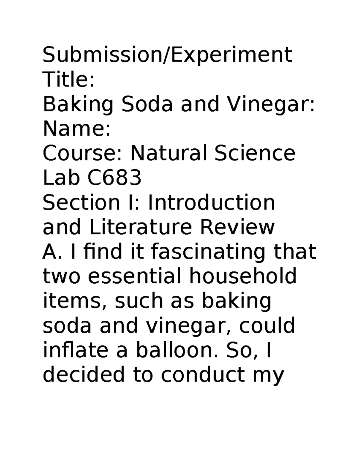 Natural Science Lab - Submission/Experiment Title: Baking Soda and ...