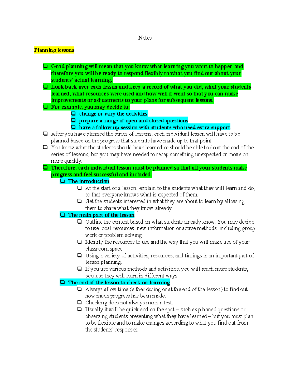 Lesson Plans (Notes) - Notes Planning lessons Good planning will mean ...