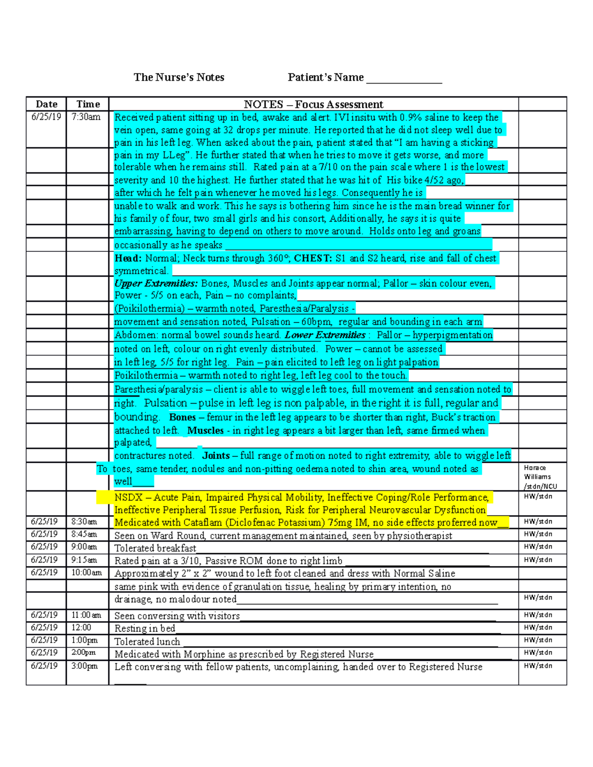 An example of the focus assessment on the nurses' notes - The Nurse’s ...