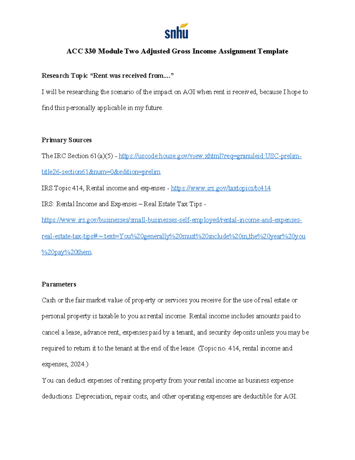 ACC 330 Module Two Adjusted Gross Income Assignment - ...” I will be ...