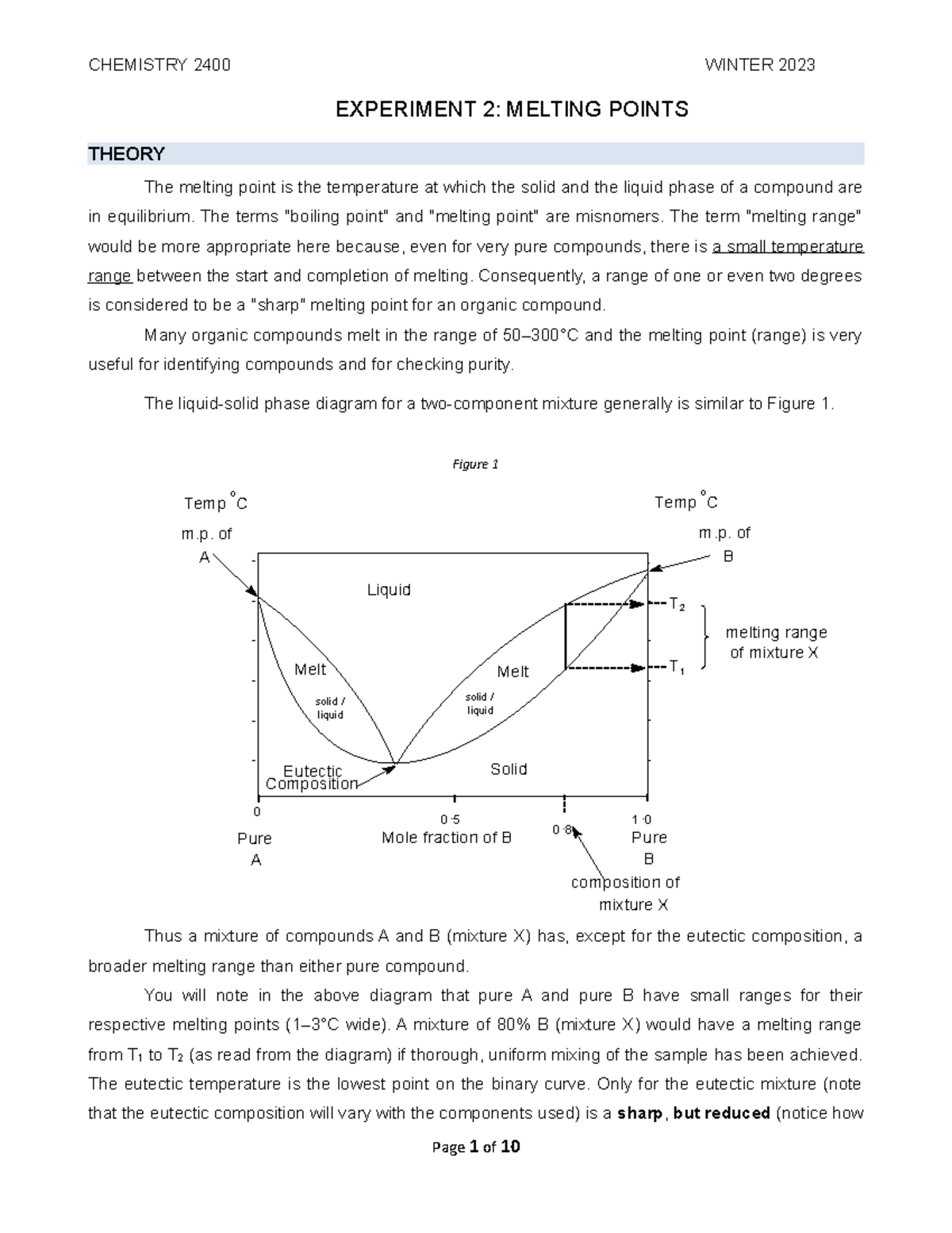 Experiment 2 Melting Points - CHEMISTRY 2400 WINTER 2023 EXPERIMENT 2 ...
